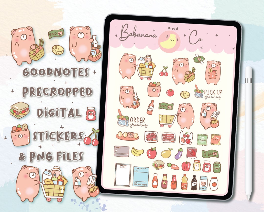 Groceries Digital Stickers | Goodnotes Stickers | Cute Hand Draw ...