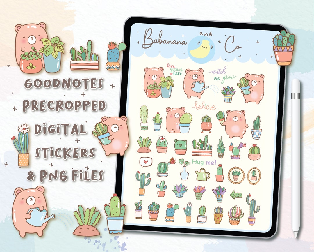 Cute Cactus Digital Stickers | Goodnotes Stickers | Cute Hand Draw ...
