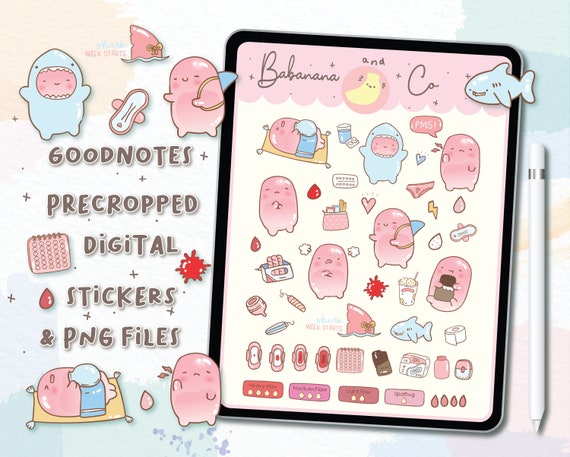 Period Day Digital Stickers Goodnotes Stickers Cute Hand | Etsy