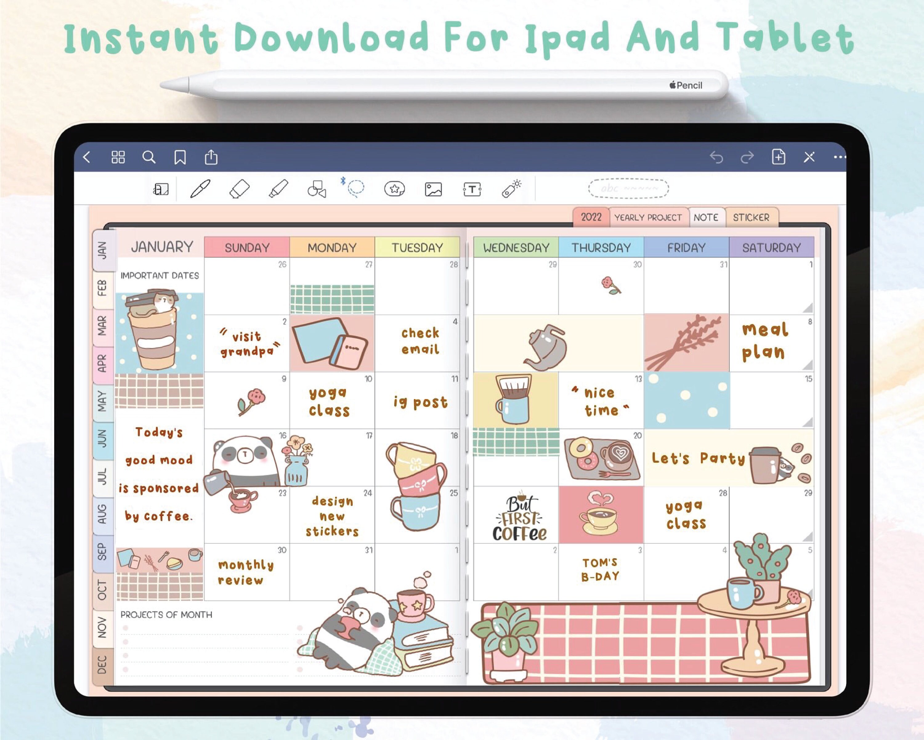 Coffee Time Digital Stickers Goodnotes Stickers Cute Hand - Etsy