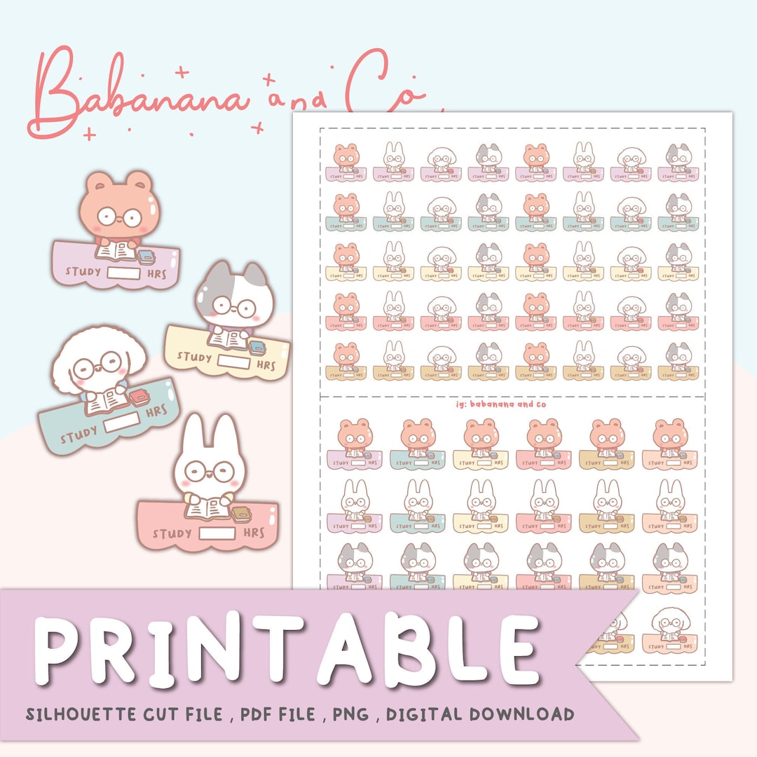 Cute Study Tracker Printable Planner Stickers,digital Stickers,hand ...
