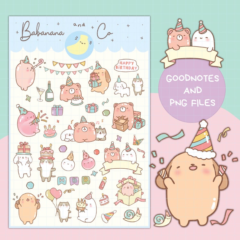 Party Digital Stickers | Goodnotes Stickers | Cute Hand Draw | Digits ...