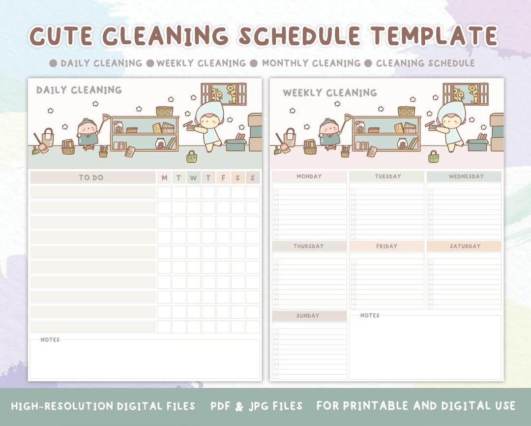Cute Cleaning Schedule Template,cleaning Checklist,printable Weekly ...