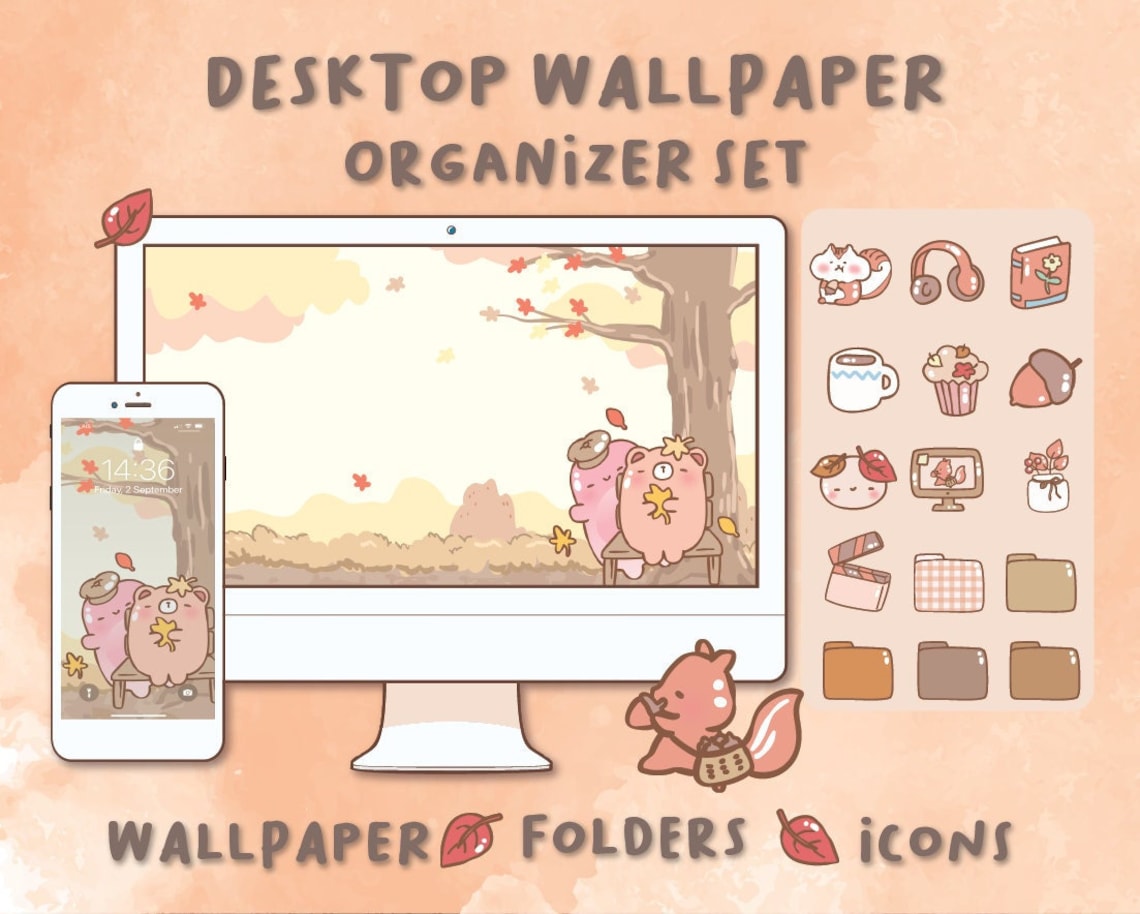 Happy Autumn Desktop Wallpaper Organizer Mac and Windows - Etsy
