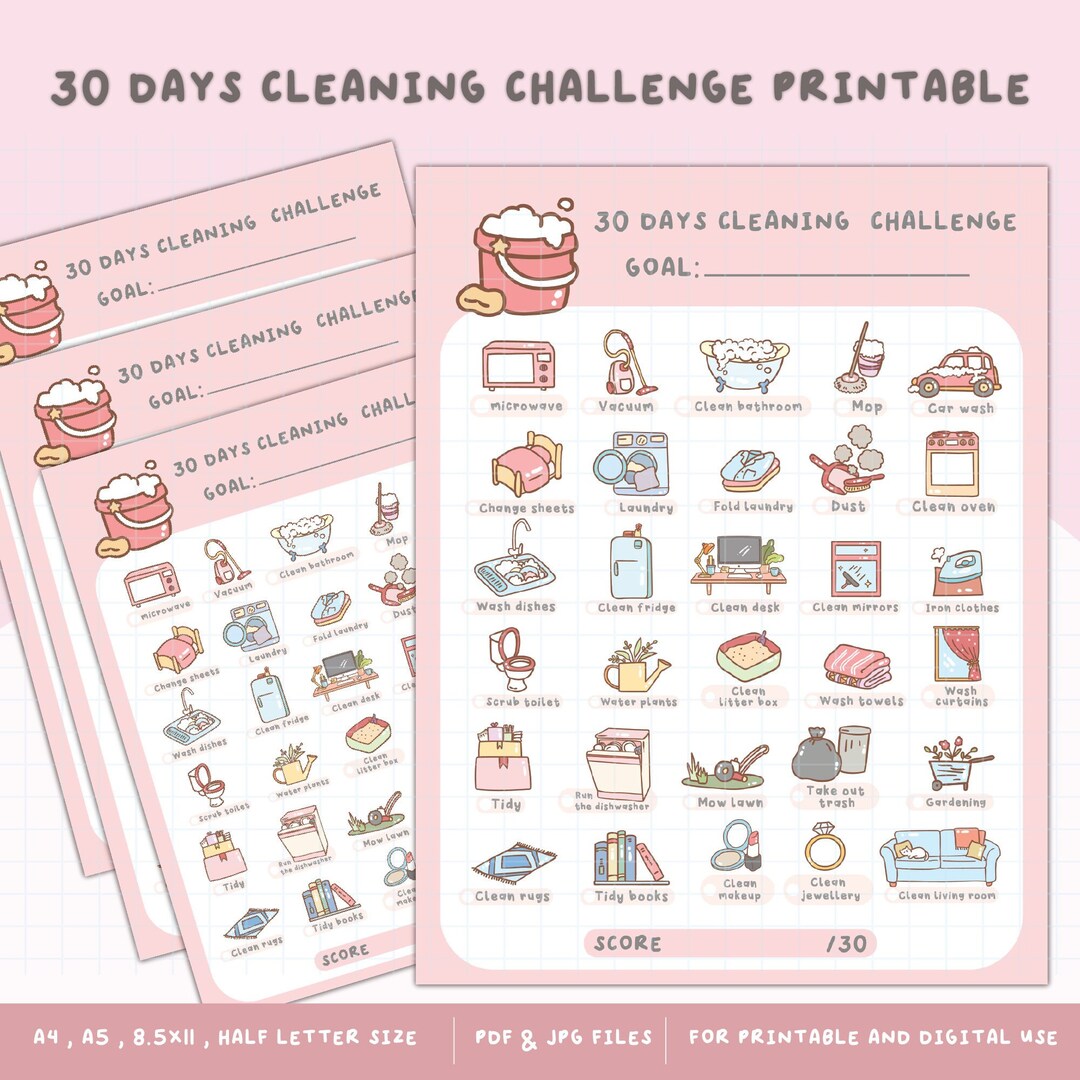 30 Day Cleaning Challenge Printable,cleaning Tracker, Cleaning ...