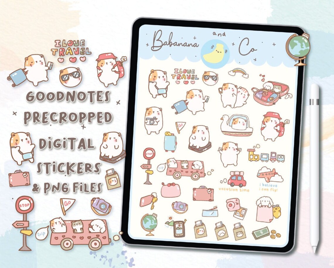 Travel Digital Stickers | Goodnotes Stickers | Cute Hand Draw | Digits ...