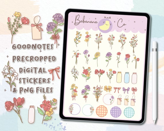 Flower Digital Stickers Goodnotes Stickers Cute Hand Draw | Etsy