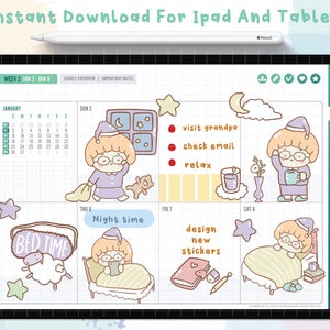 Bed Time Digital Stickers Goodnotes Stickers Cute Hand - Etsy
