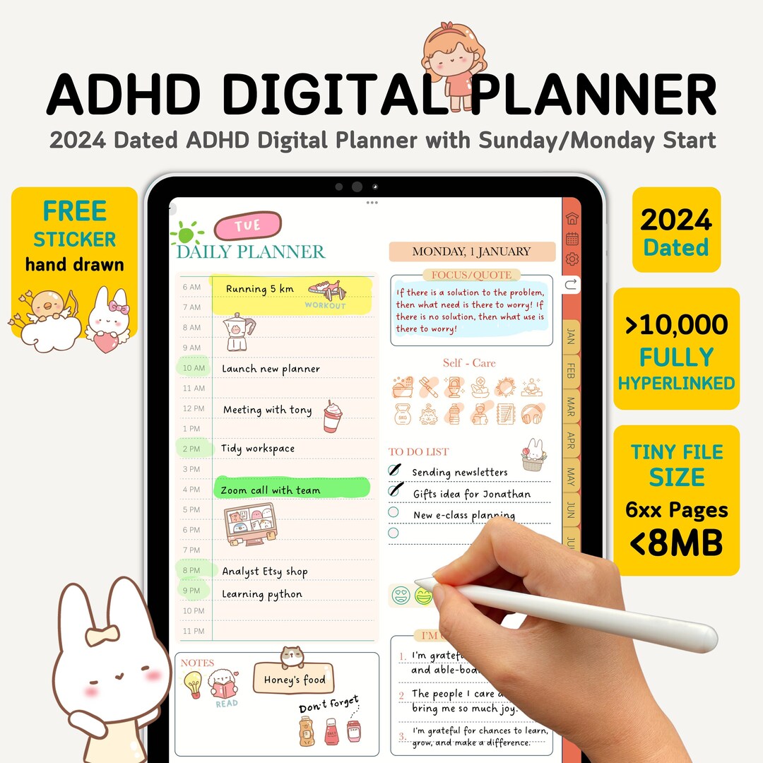 New 2024 ADHD Digital Planner | Portrait Goodnotes Planner With ...