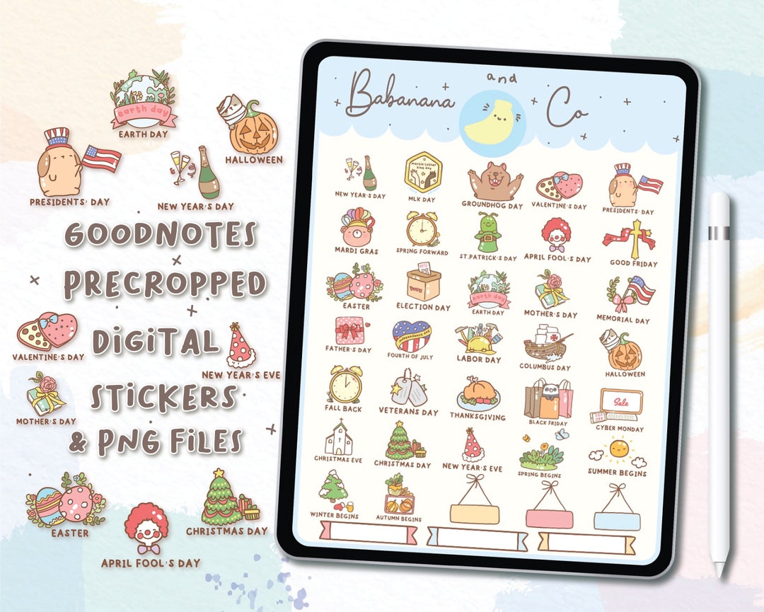 Holiday Set Digital Stickers | Goodnotes Stickers | Cute Hand Draw ...