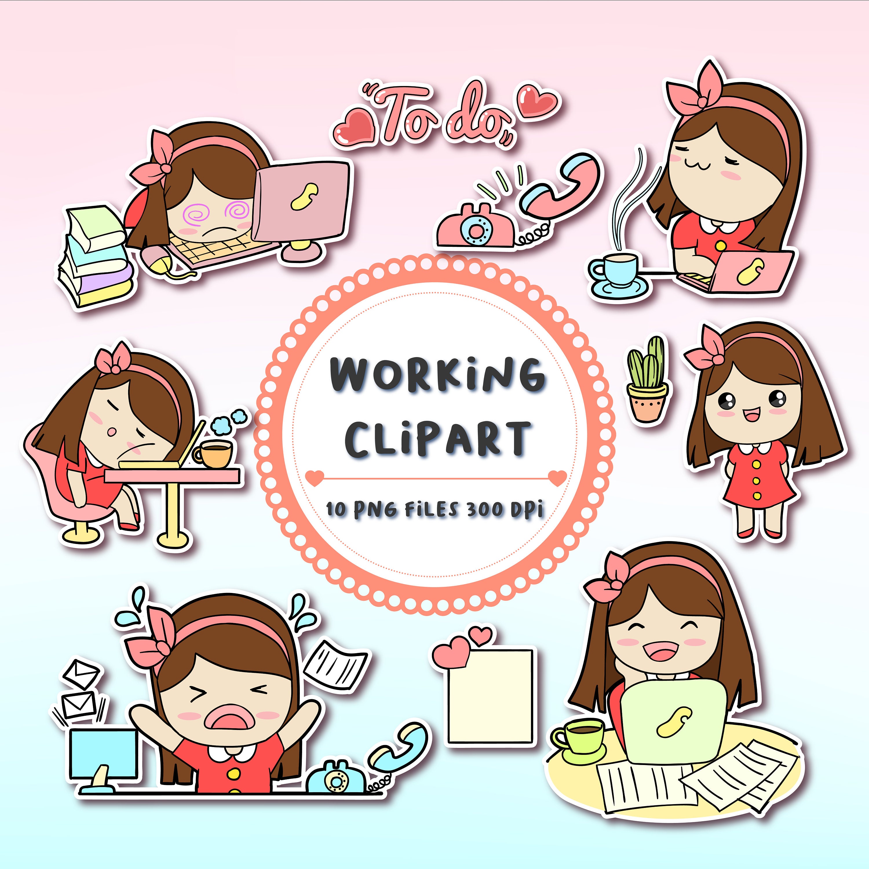 Working Clipart Cute Girl Clipart Planner Stickers | Etsy