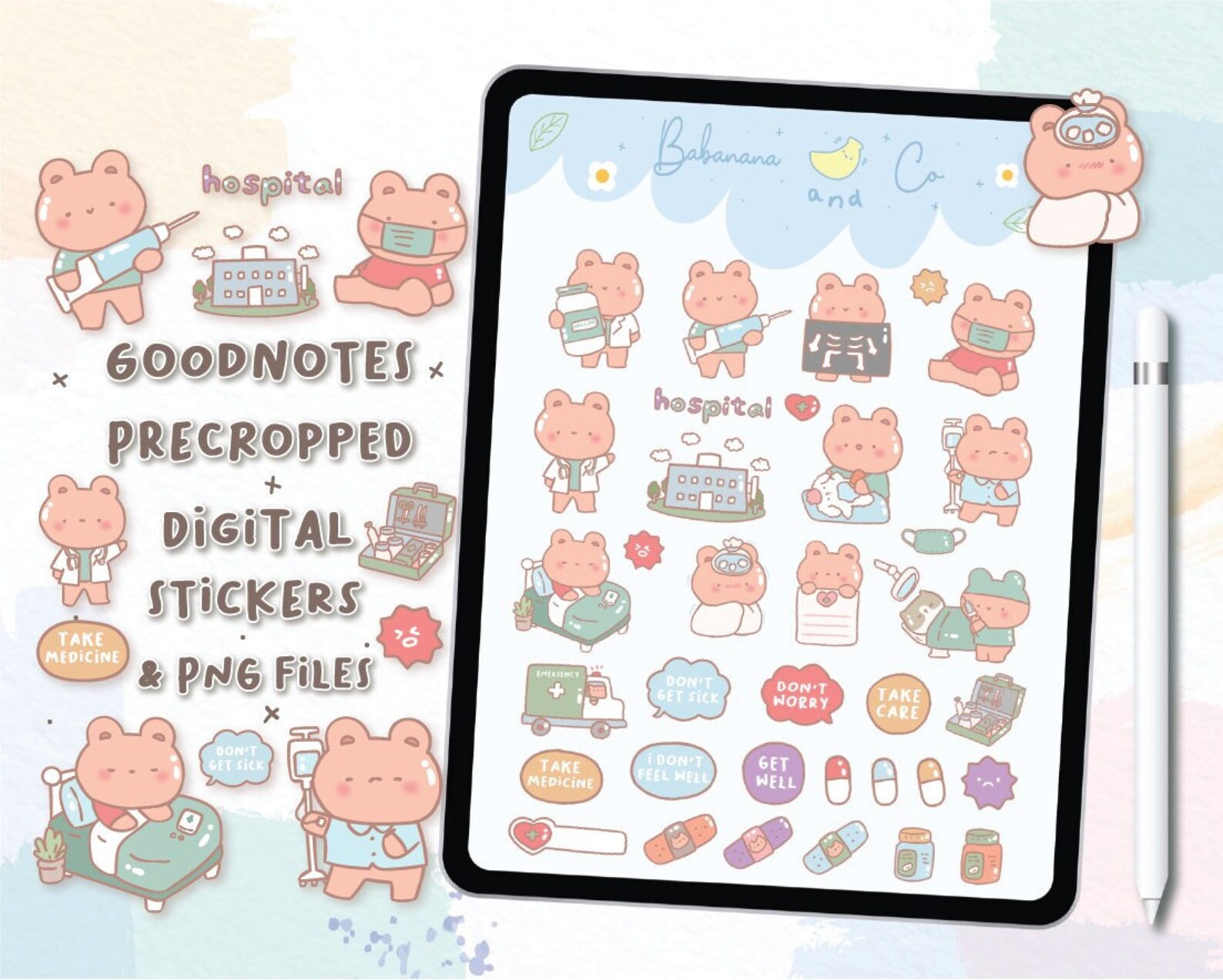 Hospital Digital Stickers Goodnotes Stickers Cute Hand Draw Digits ...