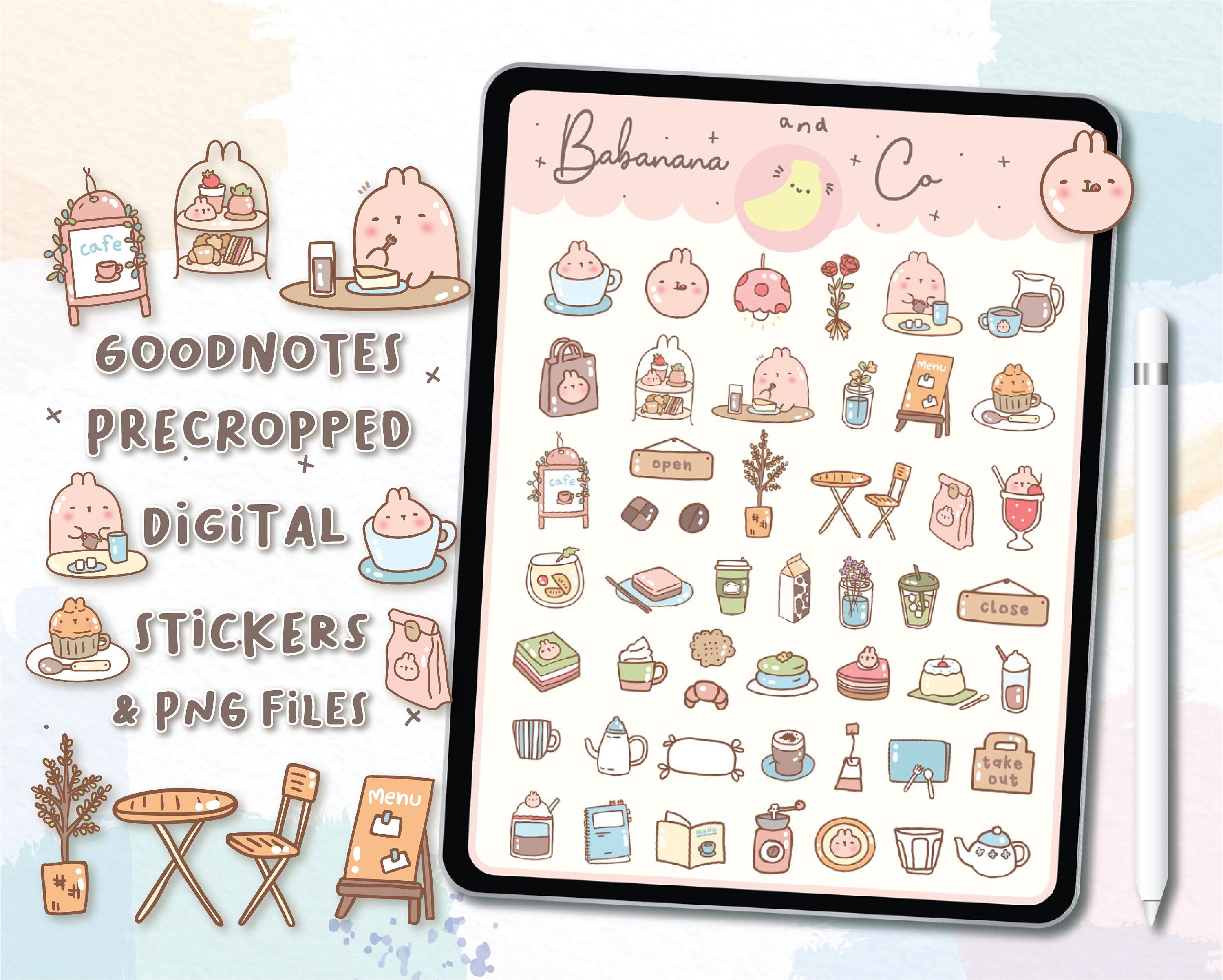 Cafe Doodle Digital Stickers Goodnotes Stickers Cute Hand - Etsy