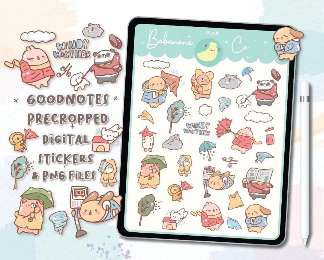 Windy Day Digital Stickers | Goodnotes Stickers | Cute Hand Draw ...