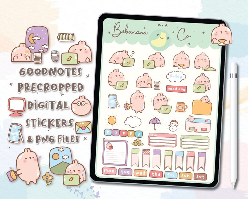 Work Day Digital Stickers | Goodnotes Stickers | Cute Hand Draw ...