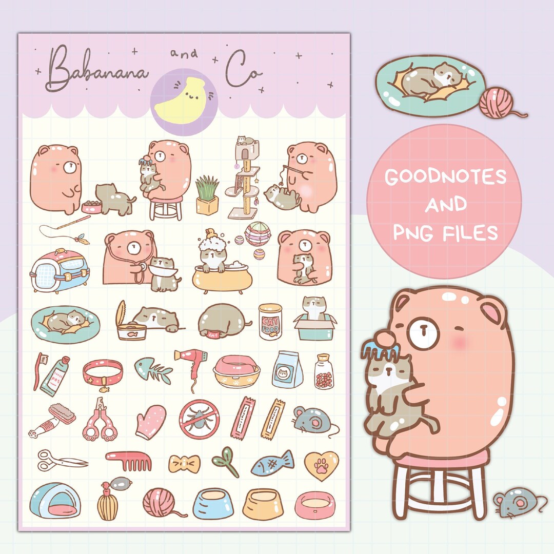 Cat Care Digital Stickers | Goodnotes Stickers | Cute Hand Draw ...