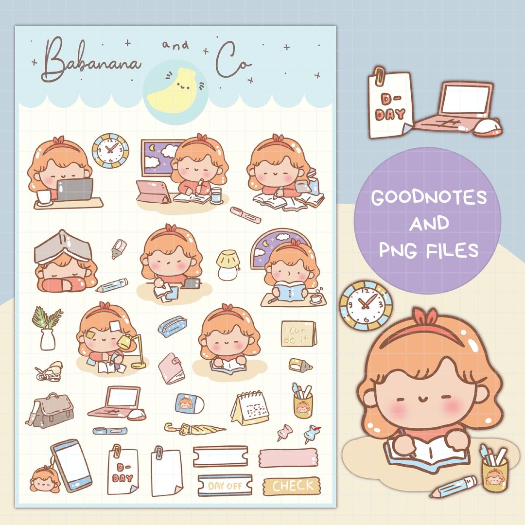 Study Life Digital Stickers | Goodnotes Stickers | Cute Hand Draw ...