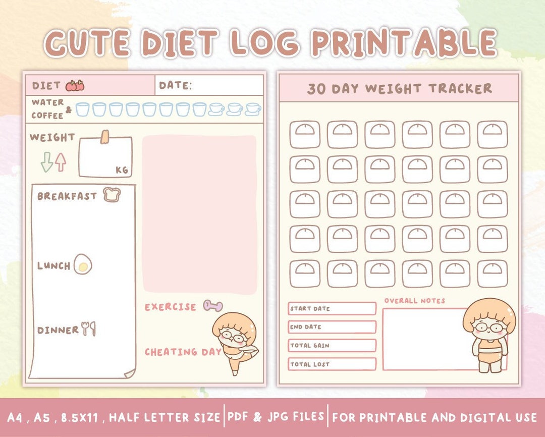 Cute Diet Log Printable,printable Diet Journal,weight Tracker Journal ...