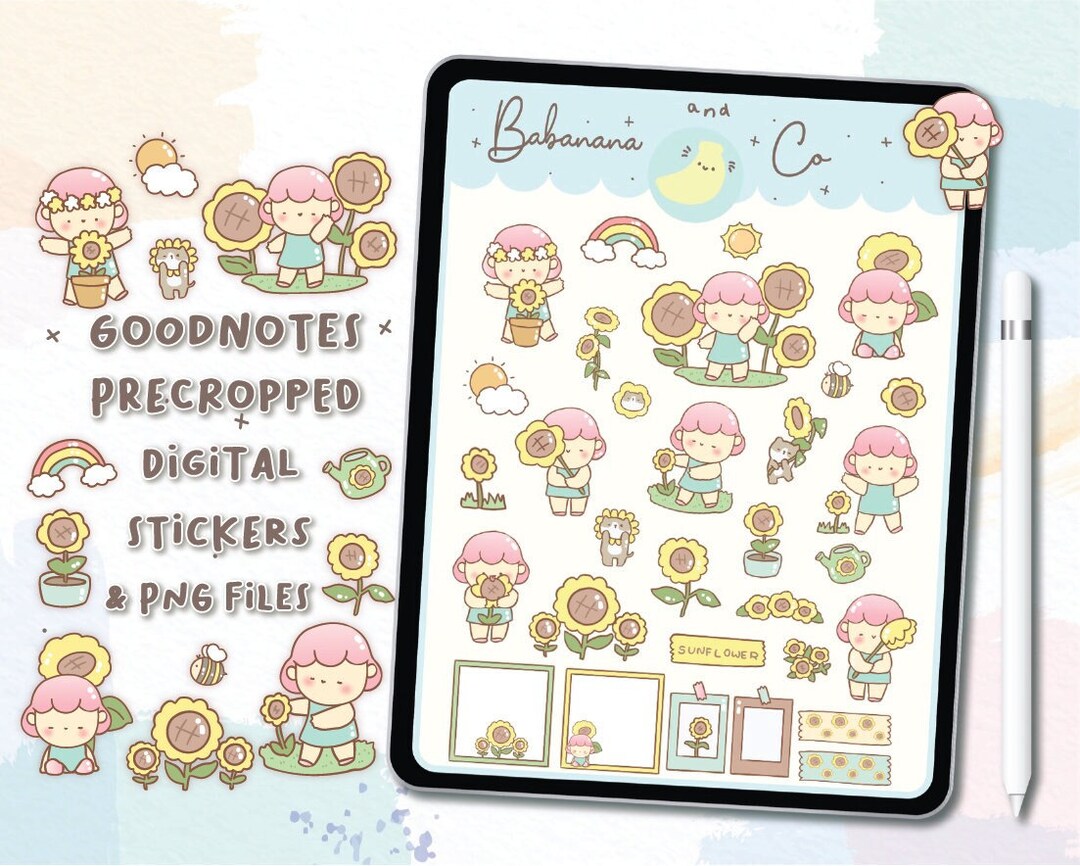 Sunflower Digital Stickers Goodnotes Stickers Cute Hand Draw Digits ...