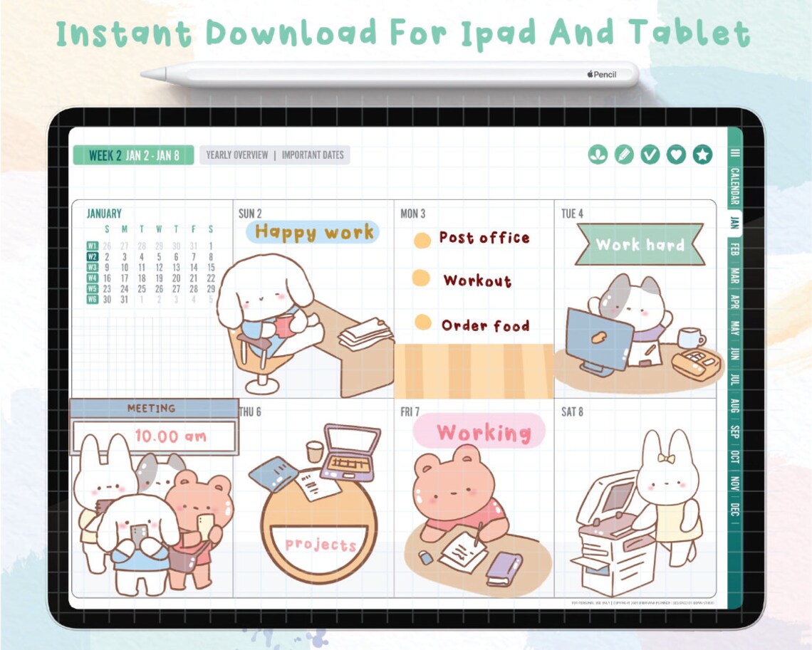 Happy Work Digital Stickers | Goodnotes Stickers | Cute Hand Draw ...