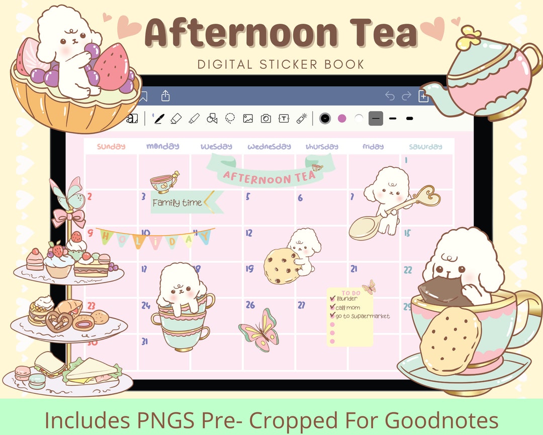 Afternoon Tea Theme Digital Stickers | Goodnotes Stickers | Cute Hand ...