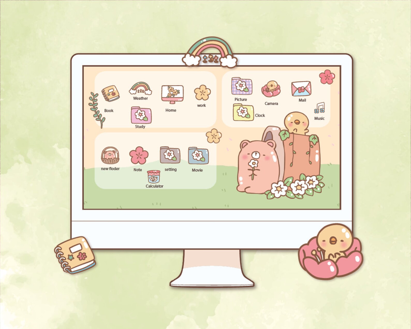 Sweet Floral Desktop Wallpaper Organizer Mac and Windows - Etsy