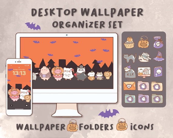 Cute Halloween Desktop Wallpaper Organizer Mac and Windows - Etsy