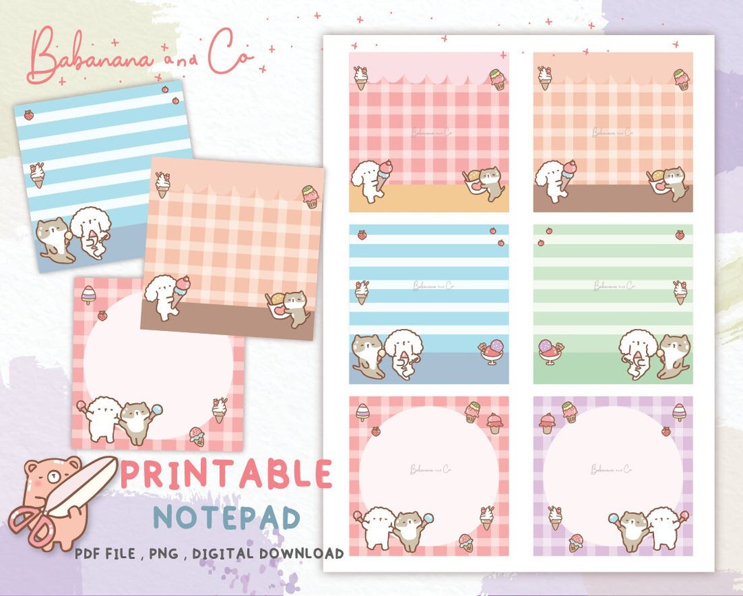 Cute Ice Cream Memo Pad,note Pad Digital Download,cute Printable ...