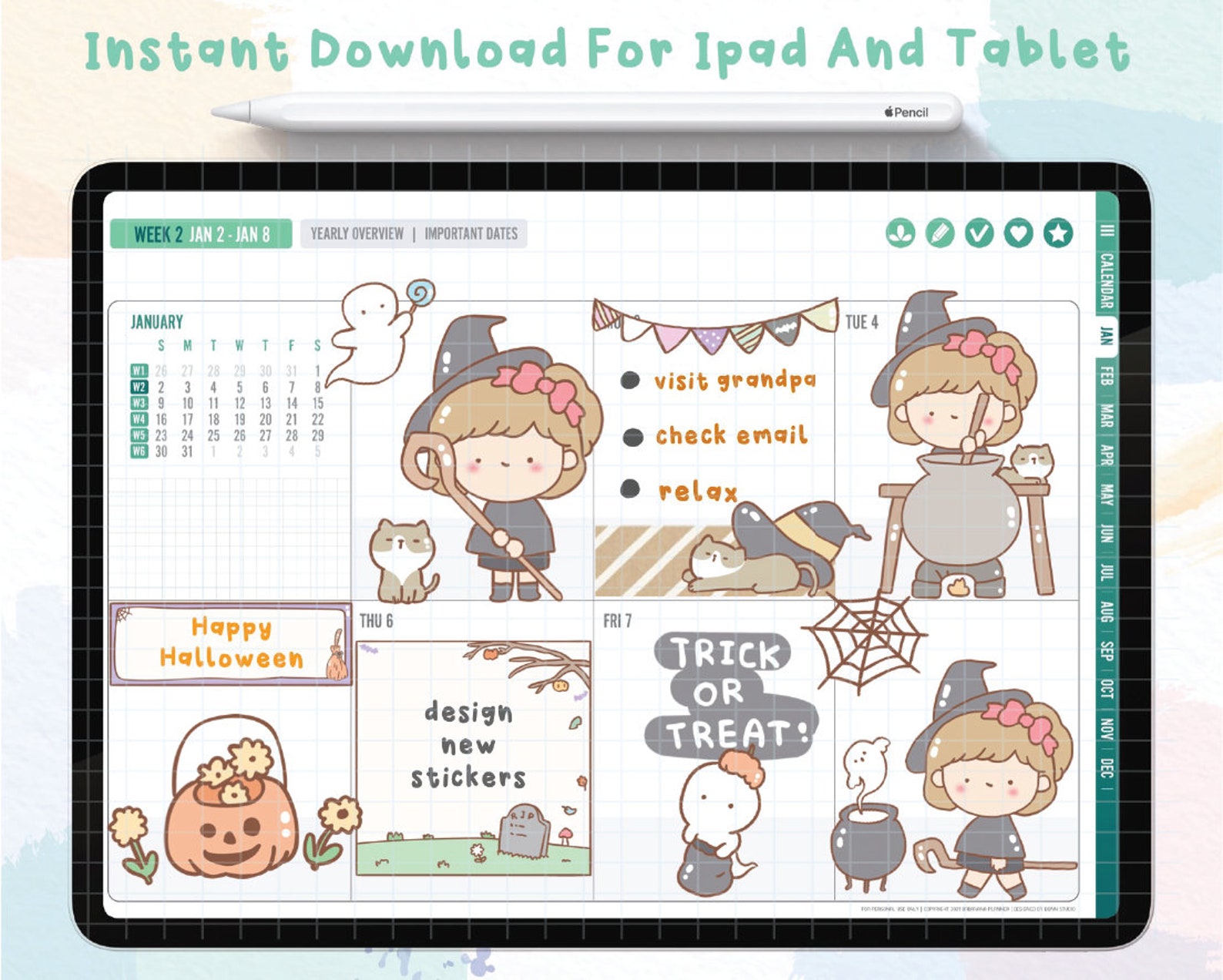 Happy Halloween Digital Stickers | Goodnotes Stickers | Cute Hand Draw ...