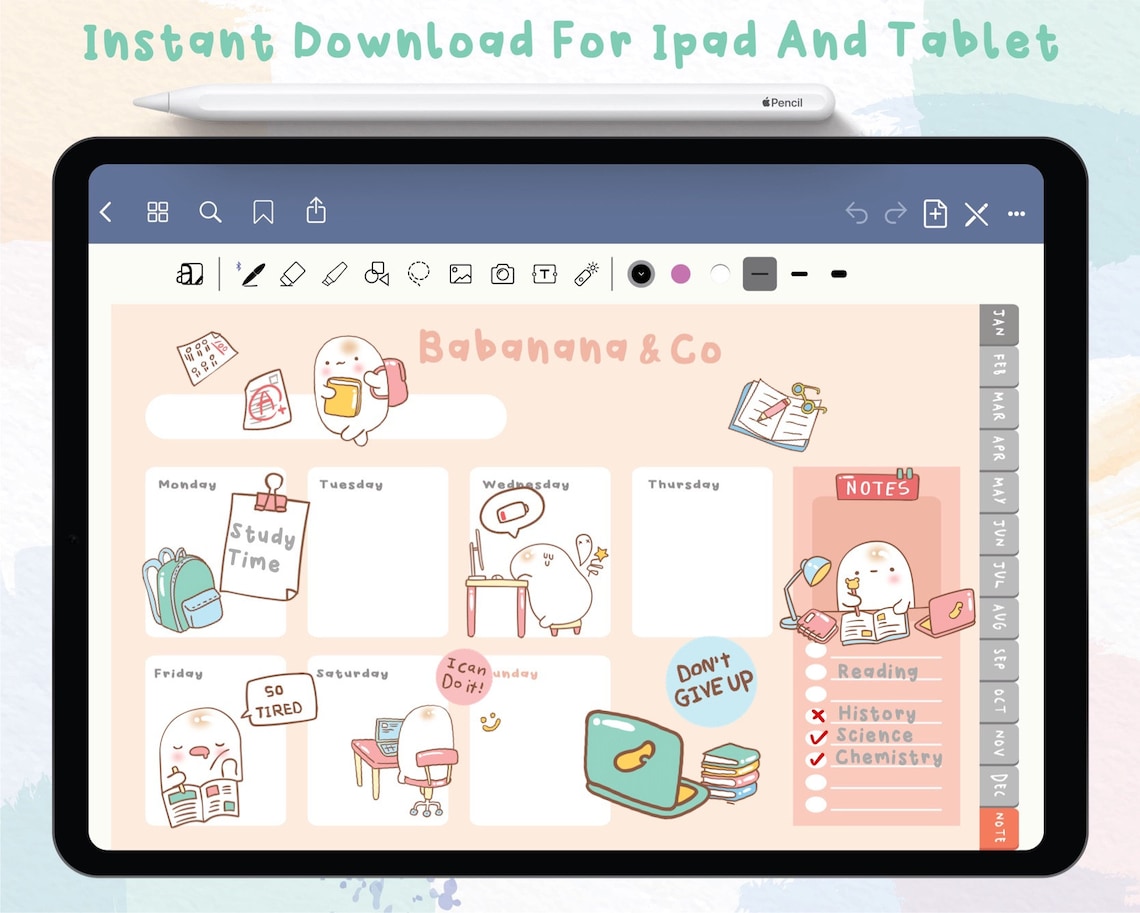 Cute Study Digital Stickers Goodnotes Stickers Cute Hand - Etsy