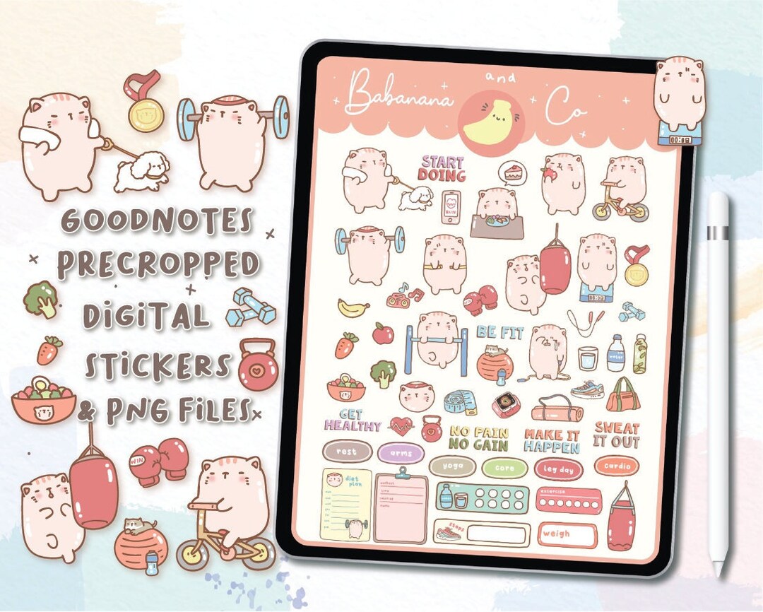 Exercise Digital Stickers | Goodnotes Stickers | Cute Hand Draw | Self ...