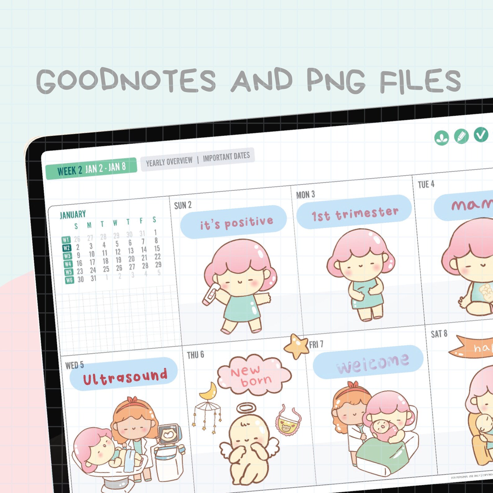 Pregnancy Digital Stickers | Goodnotes Stickers | Cute Hand Draw ...