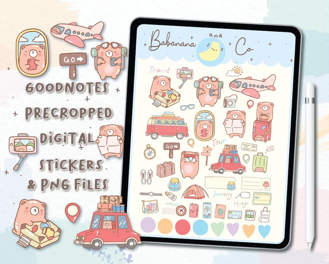 Lets Travel Digital Stickers | Goodnotes Stickers | Cute Hand Draw ...