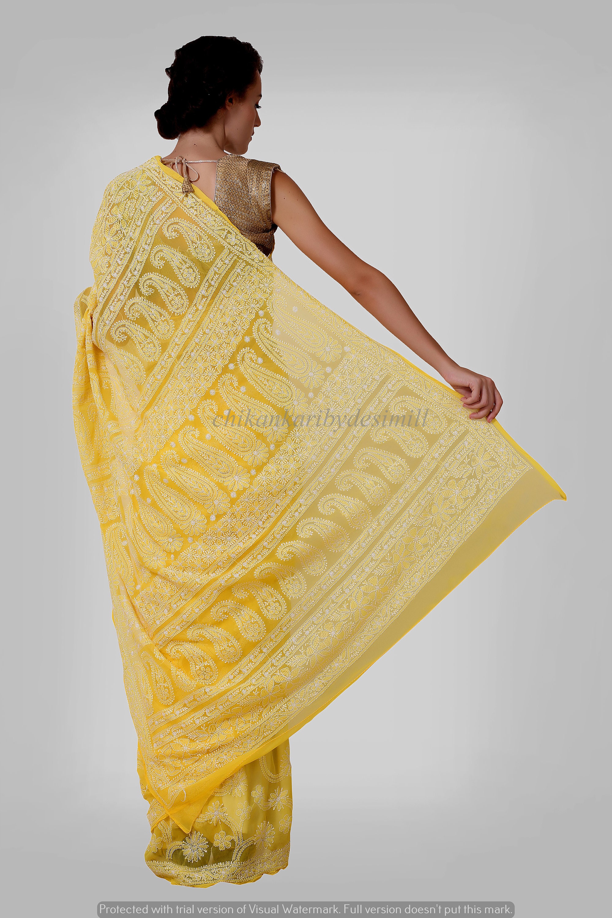 Lucknow Chikankari Hand Embroidered All Over Work Faux - Etsy