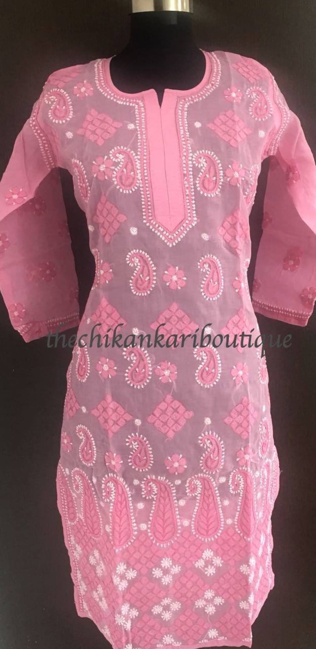 Long Chikankari Hand Embroidered Cotton Kurti-indian Ethnic/ - Etsy