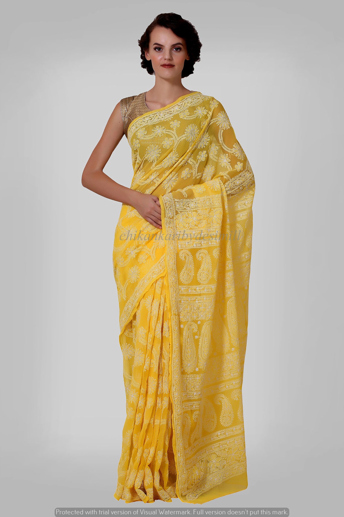 Lucknow Chikankari Hand Embroidered All Over Work Faux - Etsy