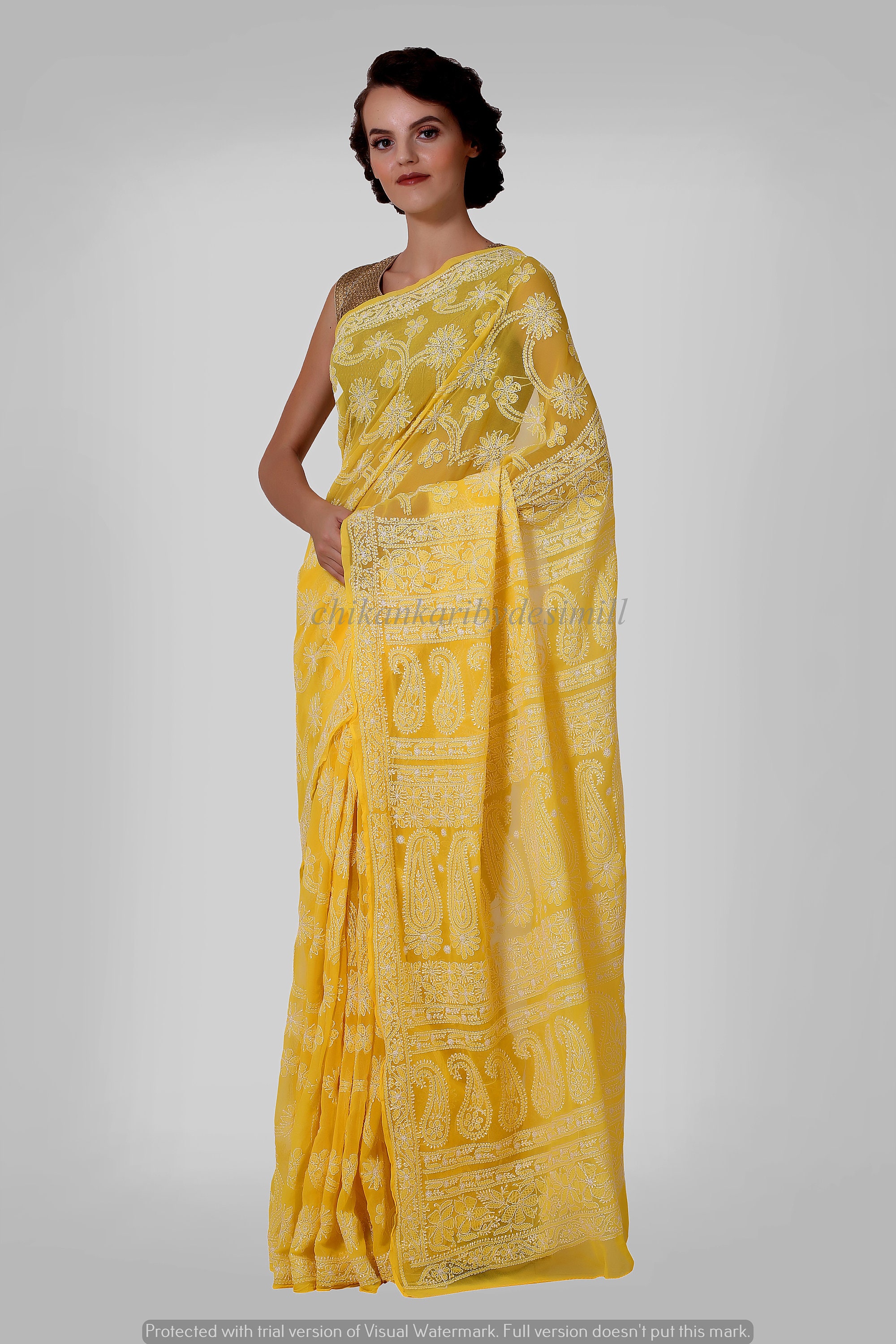Lucknow Chikankari Hand Embroidered All Over Work Faux - Etsy