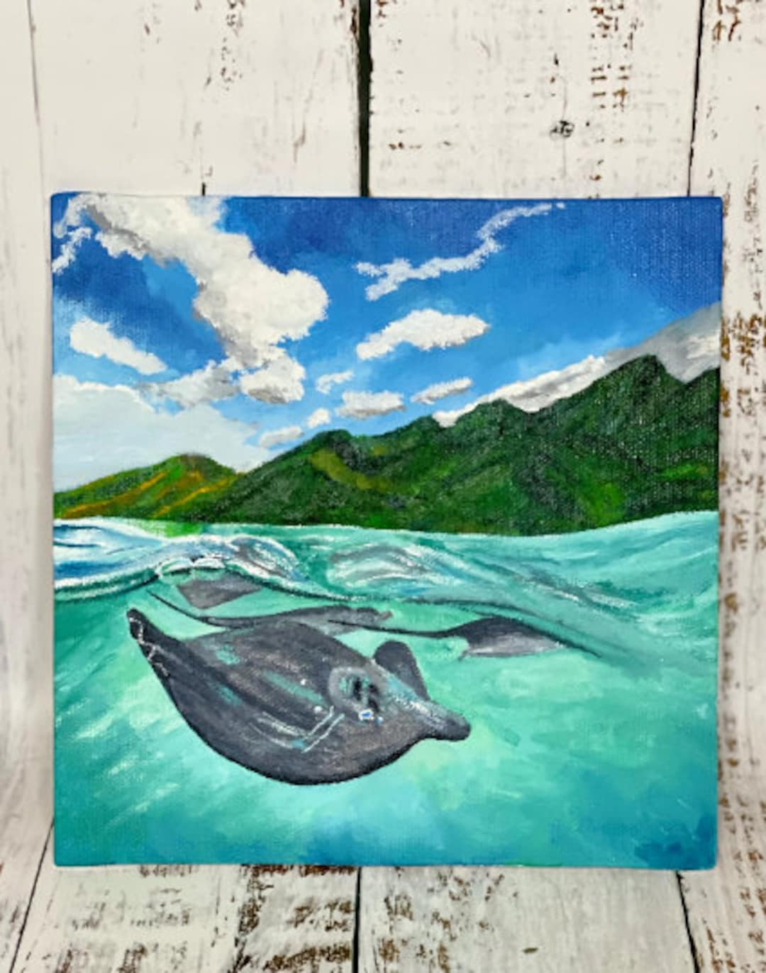 Stingray Acrylic Painting: Canvas Board 8x8 - Etsy