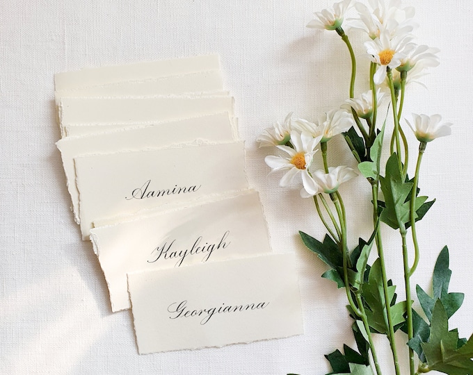 Ivory Deckled Edge Place Card - Handwritten Wedding Place Cards ...