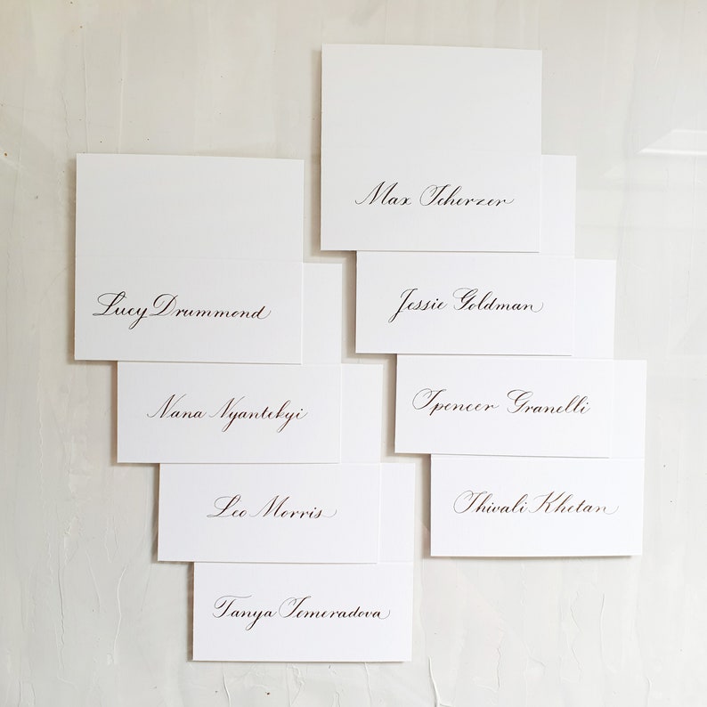 White Handwritten Wedding Place Card Calligraphy Place Setting ...