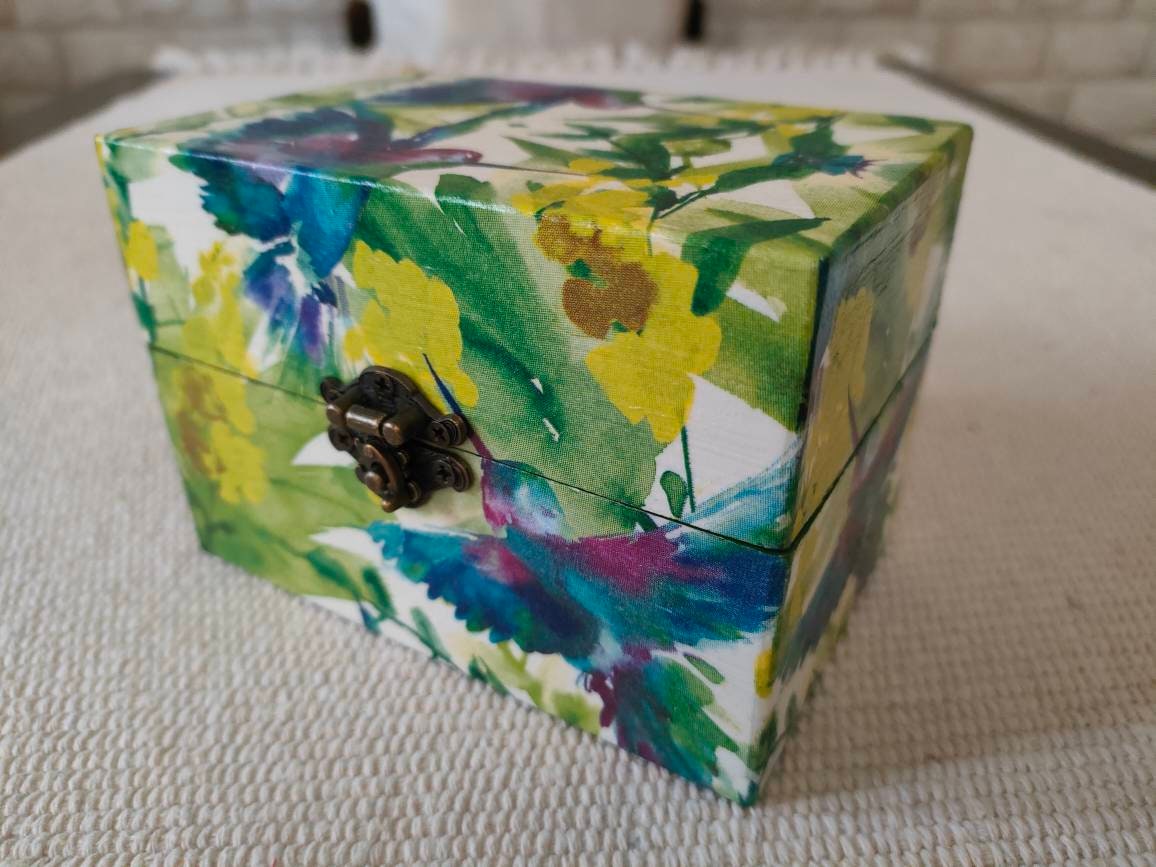 Hummingbird Box Flower Box Jewelry Storage Box Decoupage Box ...