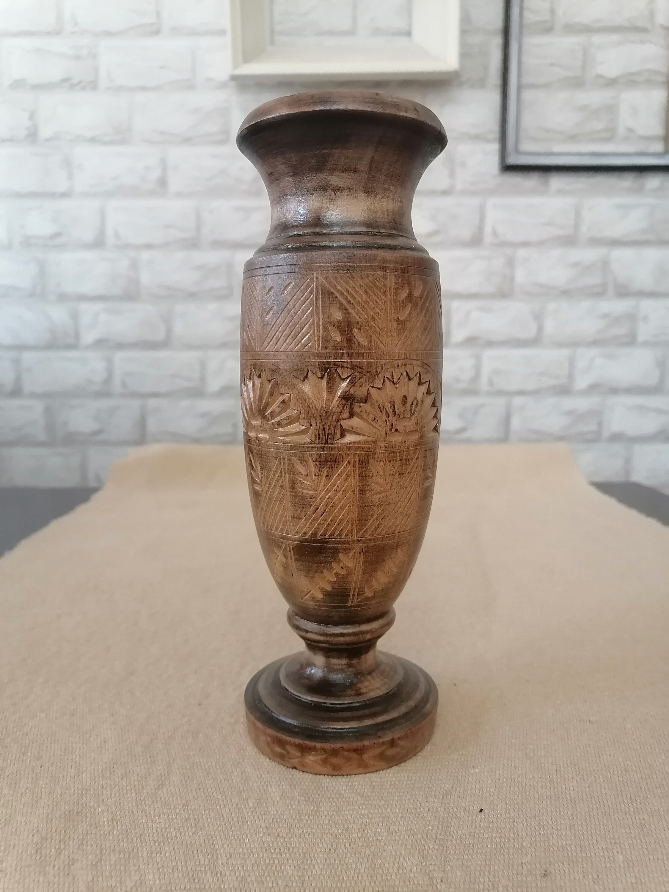 Vintage Hand Carved Vase 70s Antique Wooden Vase Handcrafted - Etsy