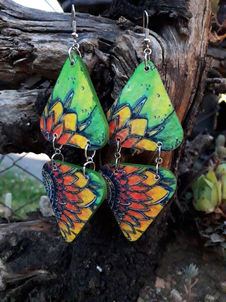 Sunflower Earrings Gypsy Earrings Boho Earrings Dangle Earrings Unique ...