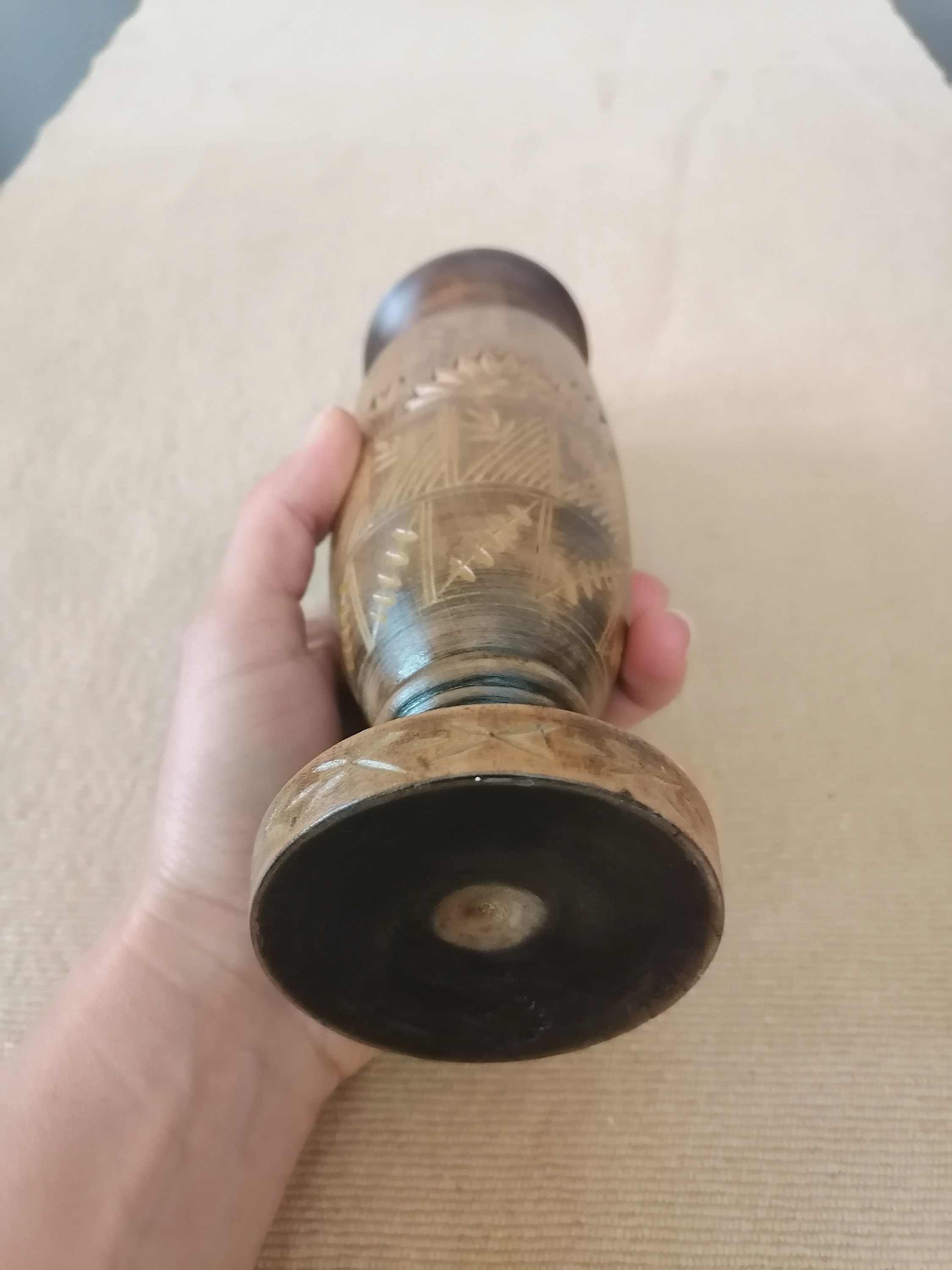 Vintage Hand Carved Vase 70s Antique Wooden Vase Handcrafted - Etsy