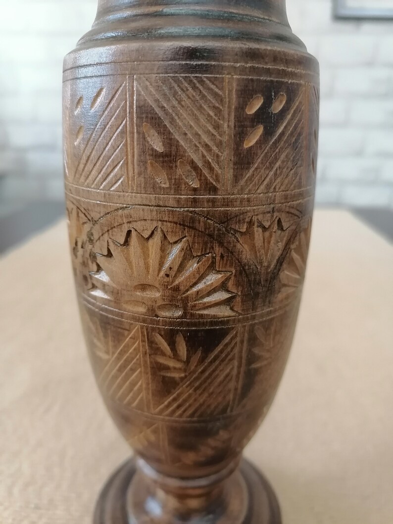 Vintage Hand Carved Vase 70s Antique Wooden Vase Handcrafted - Etsy