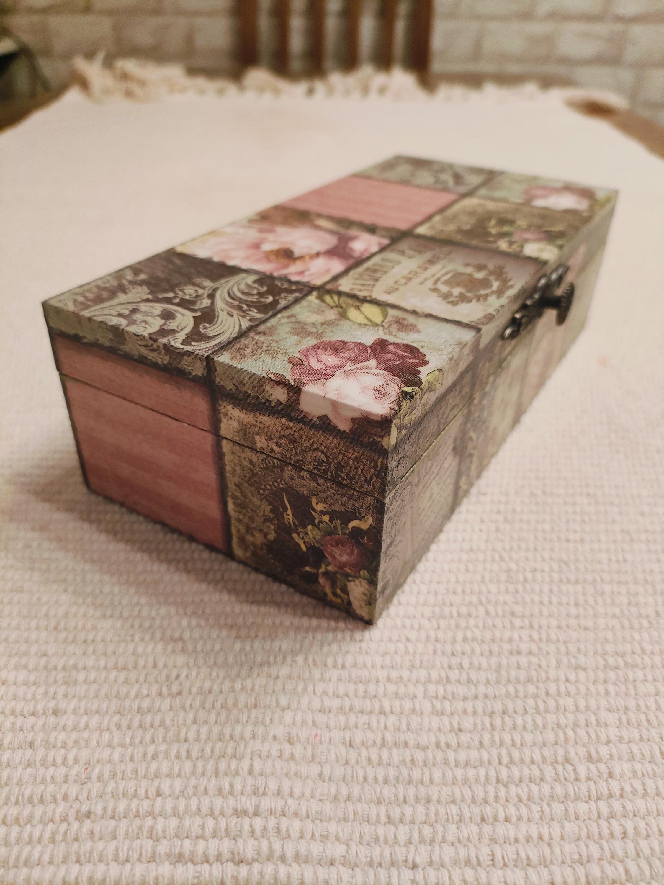 Vintage Look Box Floral Box Rose Box Jewelry Storage Box Decoupage Box ...