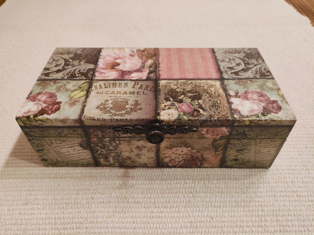 Vintage Look Box Floral Box Rose Box Jewelry Storage Box Decoupage Box ...