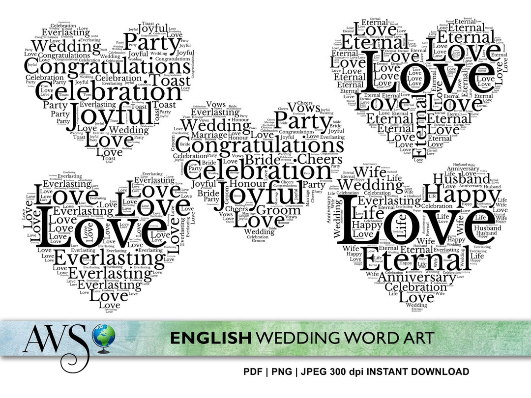 5 Digital Word Art Wedding Word Art - Wedding Printables JPEG PNG PDF ...