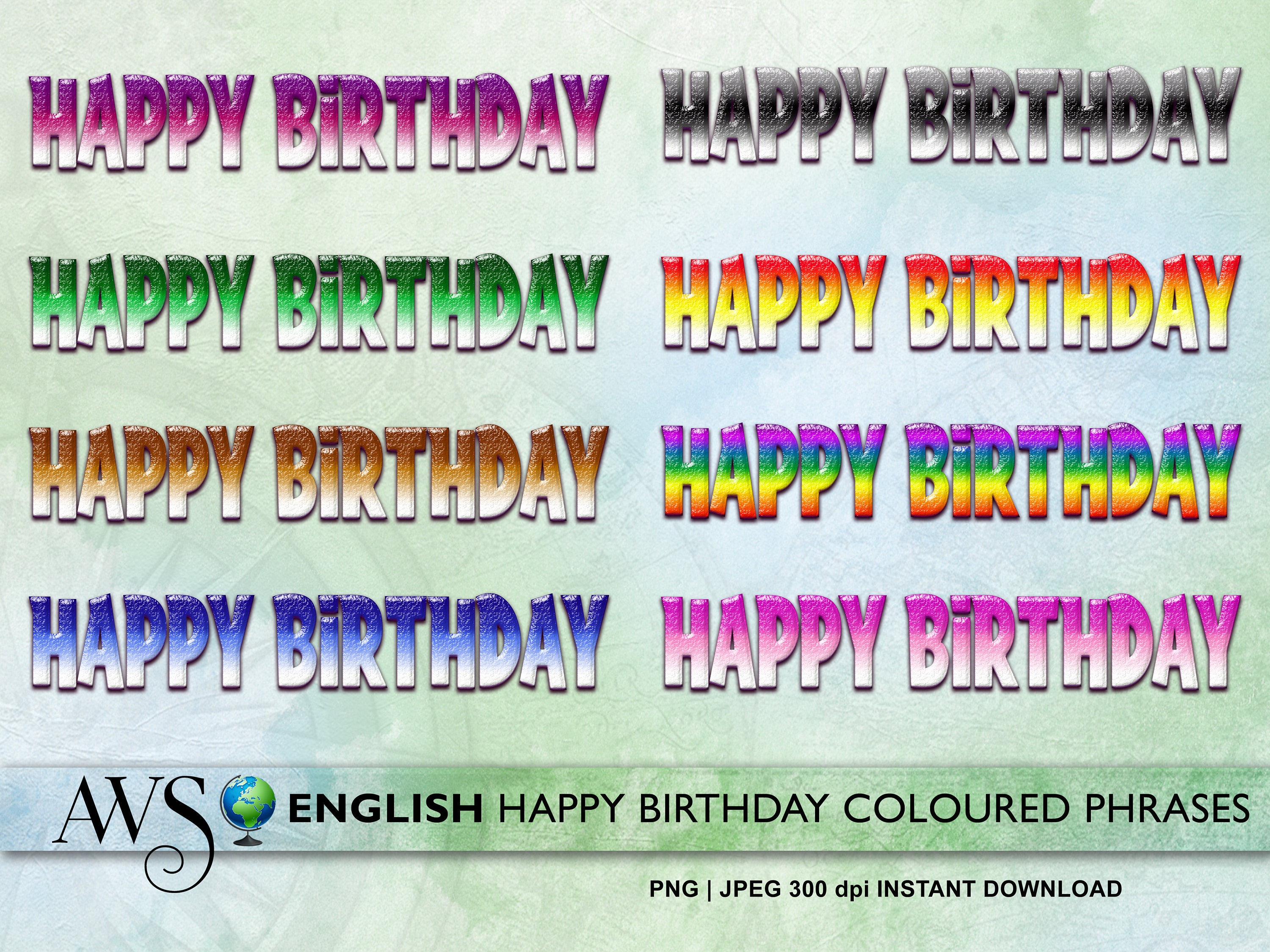 8 Digital Word Art Birthday Sentiments - Printable Digital Stamps ...