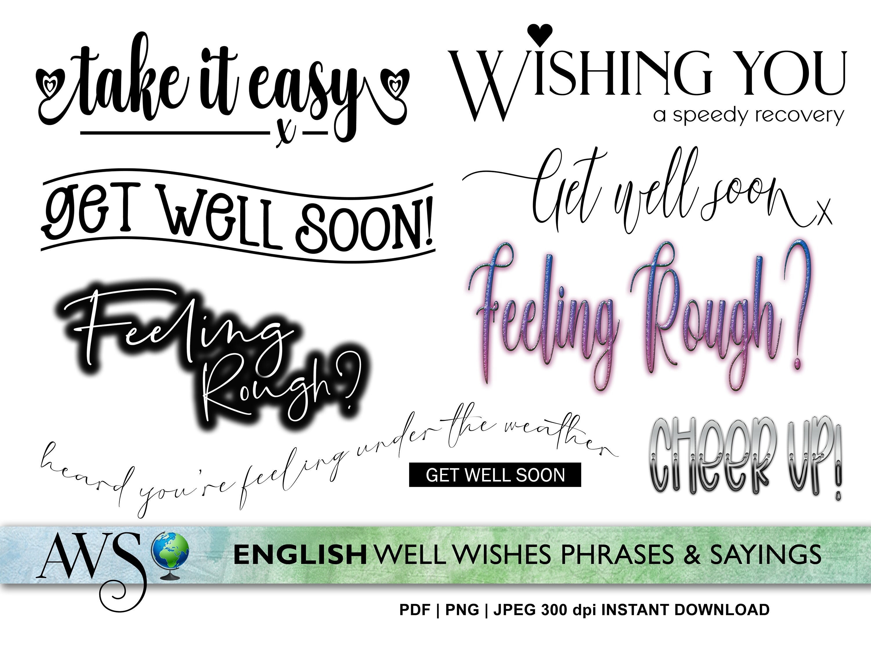 Get Well Soon Printable Digi Stamps for Cardmaking PNG | JPEG | PDF - Etsy